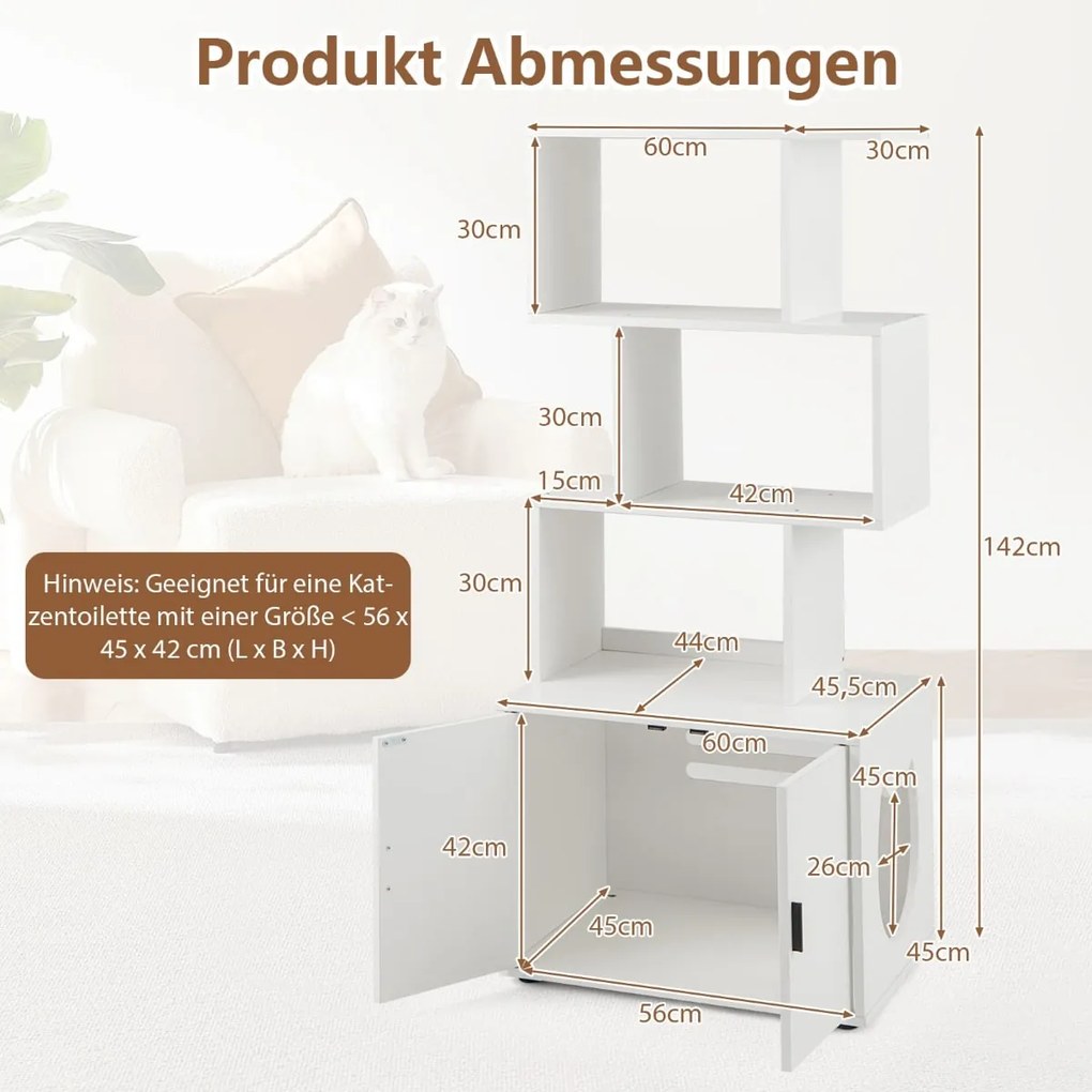 Costway Skříňka pro kočky s na toaletu pro kočky – 60 × 45,5 × 142 cm