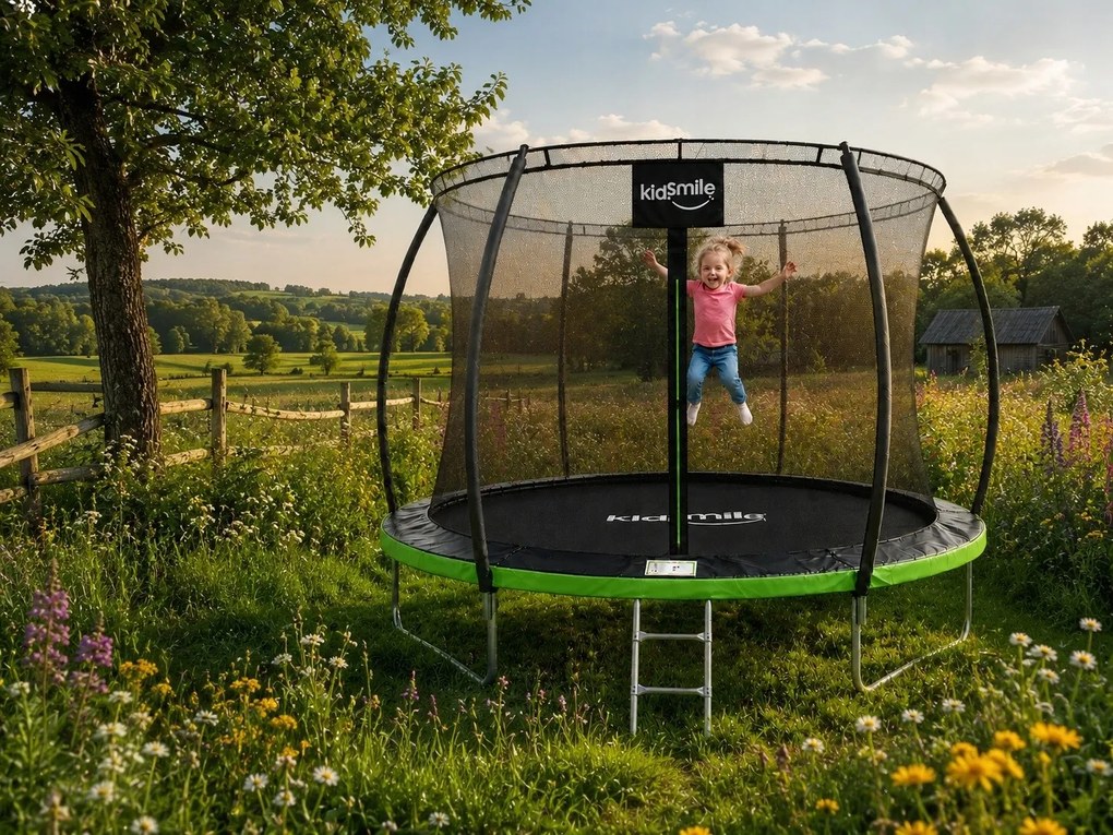 TRENDIE Trampolína s vnitřní sítí 312 cm zelená + žebřík