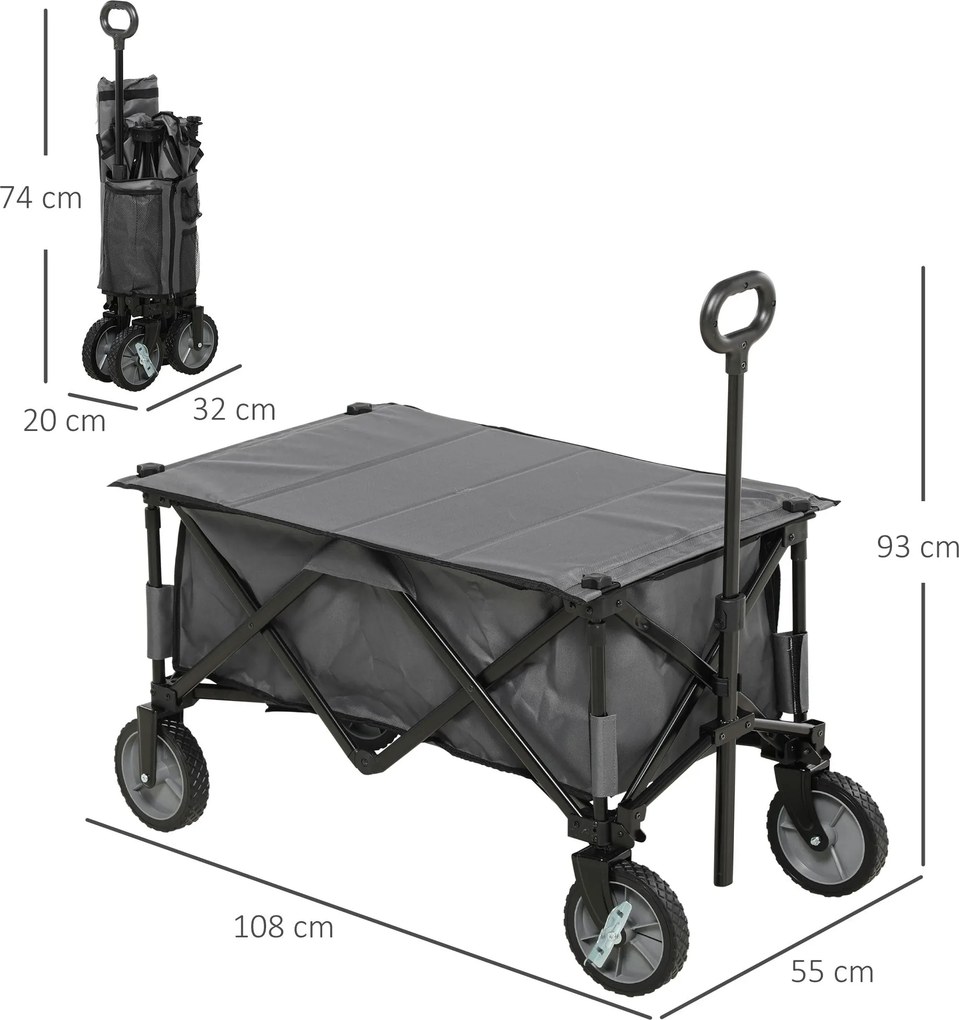 Skládací vozík Outsunny, ruční vozík s koly, brzdami, praktickou taškou, 125L přepravní vozík s nosností až 120kg, XXL užitkový vozík, zahradní vozík…