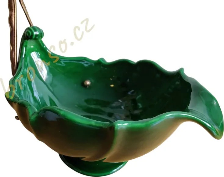 Dekorativní porcelánová mísa s kolibříkem – zelená luxusní mísa s bronzovým detailem