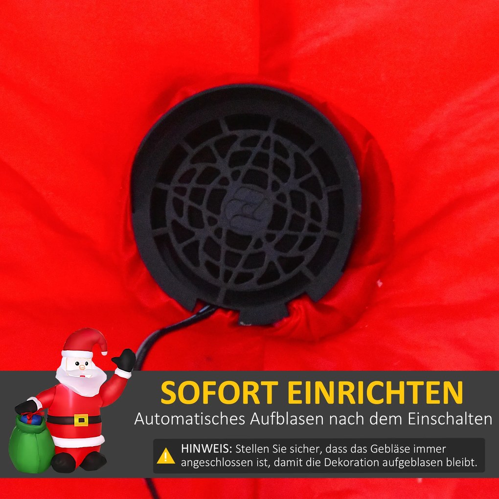 HOMCOM Vánoční dekorace Nafukovatelný Santa Claus venkovní vánoční dekorace, včetně ventilátoru, 1,2 m, červená + bílá