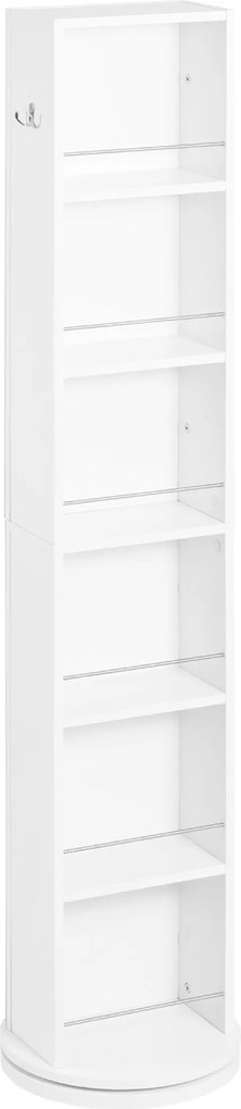 kleankin Otáčecí koupelnová sloupcová skříň s zrcadlem - 6 polic - 36 x 36 x 171 cm Bílá | Aosom