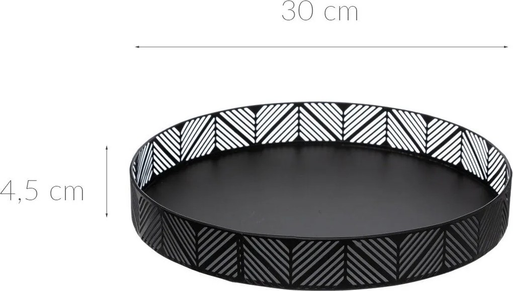 Dekorativní podnos, černý tác, O 30 cm