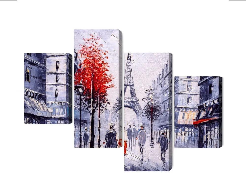Vícedílný obraz Pohled Na Pařížskou Ulici Jako Namalovanou Nedostatek Nedostatek Přírodní plátno 80x50