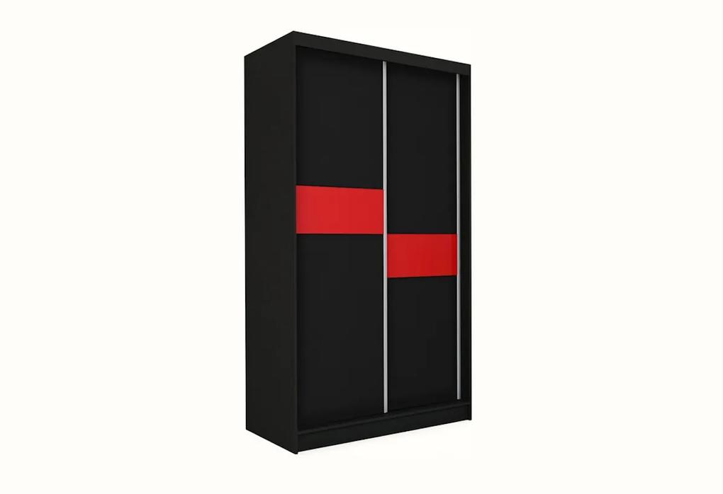 Expedo Skříň s posuvnými dveřmi ADRIANA + Tichý dojezd, 150x216x61, černá/červené sklo
