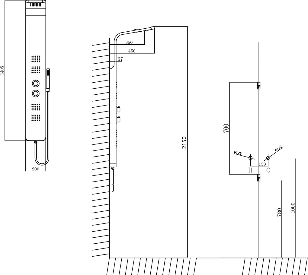 Sapho, PRESTIGE sprchový panel s termostatem. baterií 200x1400 mm, nerez, WN337