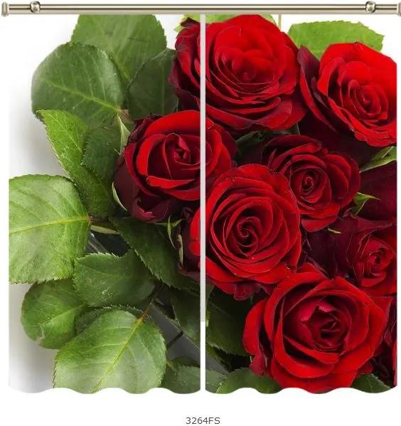 Black out závěsy 3D nebo voálové záclony 3D motiv 3264 Rudé růže, Rozměry  Voálové záclony 2x145x260cm | BIANO