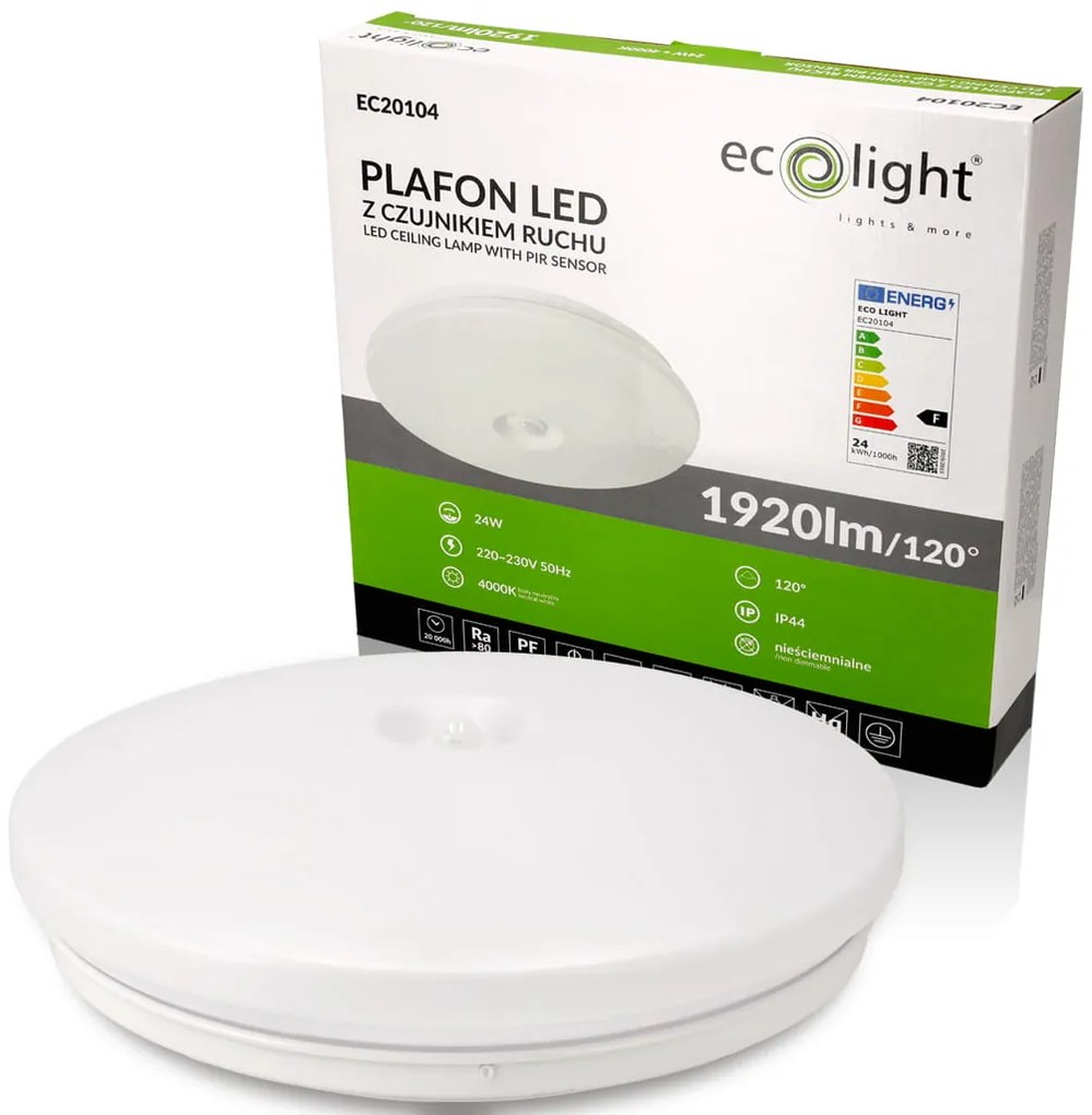 ECOLIGHT LED stropní svítidlo 24W IP44 PIR neutrální bílá