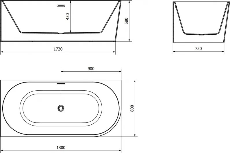 Mexen Mia, volně stojící rohová vana, lavá, 180 x 80 cm, bílá, broušený grafit přepad, 52691808000L-95