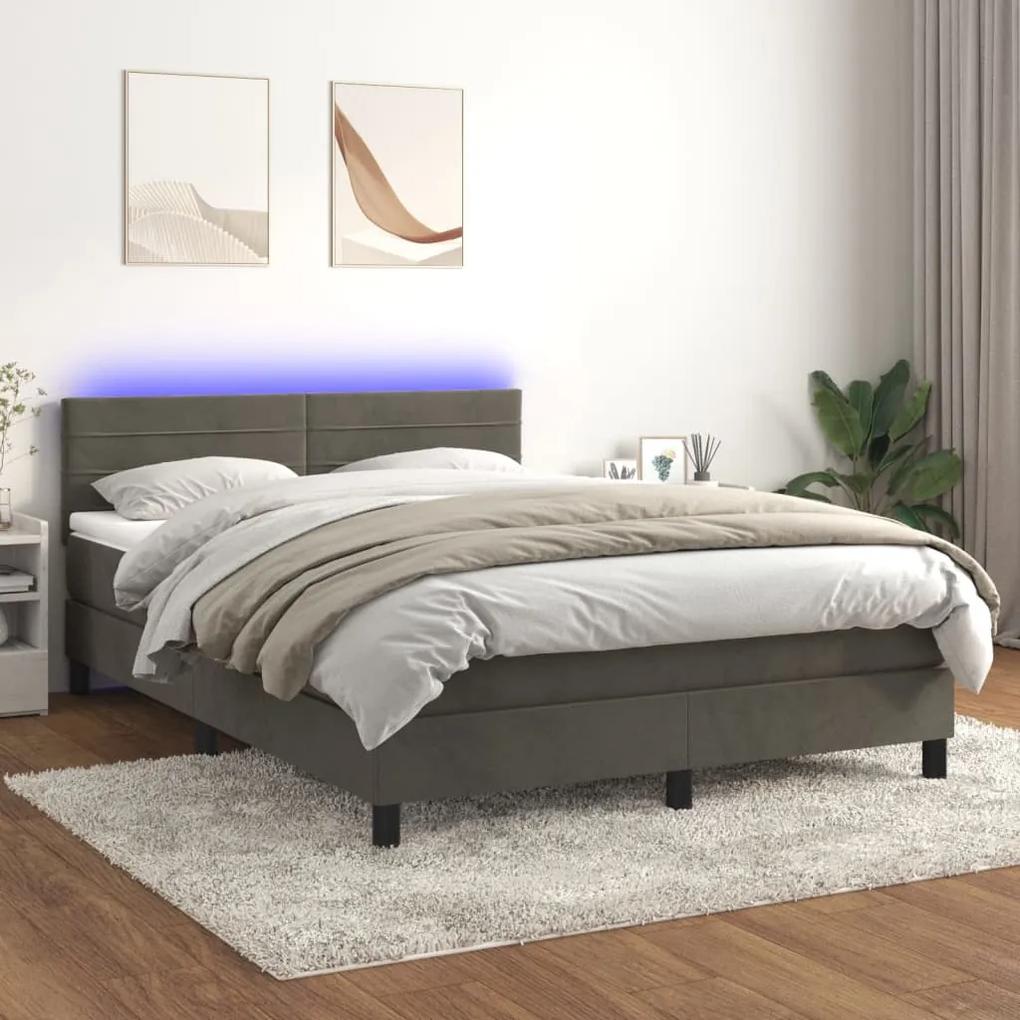 Box spring postel s matrací a LED tmavě šedá 140x200 cm samet,  3134466