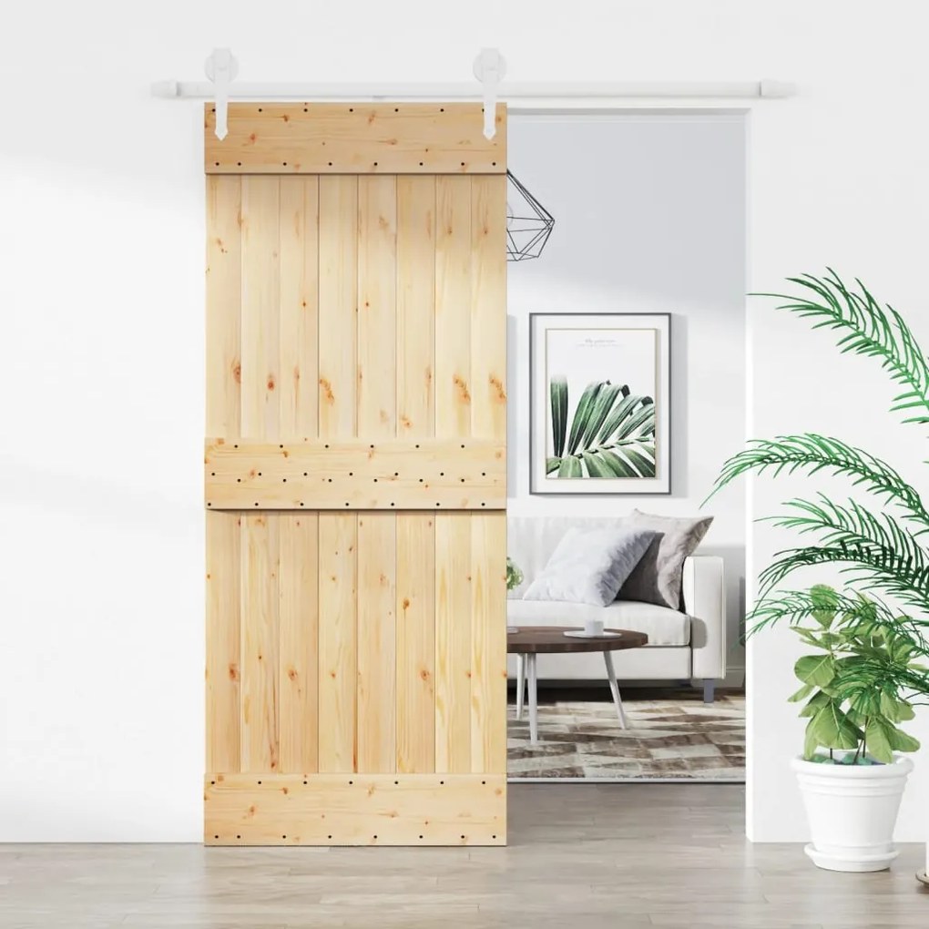 Posuvné Dveře S Kováním 85 X 210 Cm Masivní Borové Dřevo