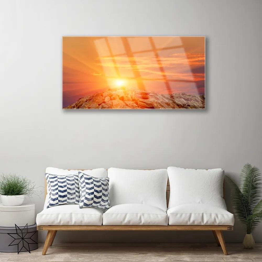 akrylový obraz Slunce Nebe Hora Krajina 100x50 cm