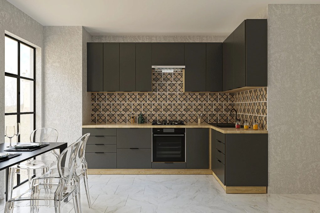 VerDesign CRAF R2V moderní rohová kuchyně 280 x 140, grafit
