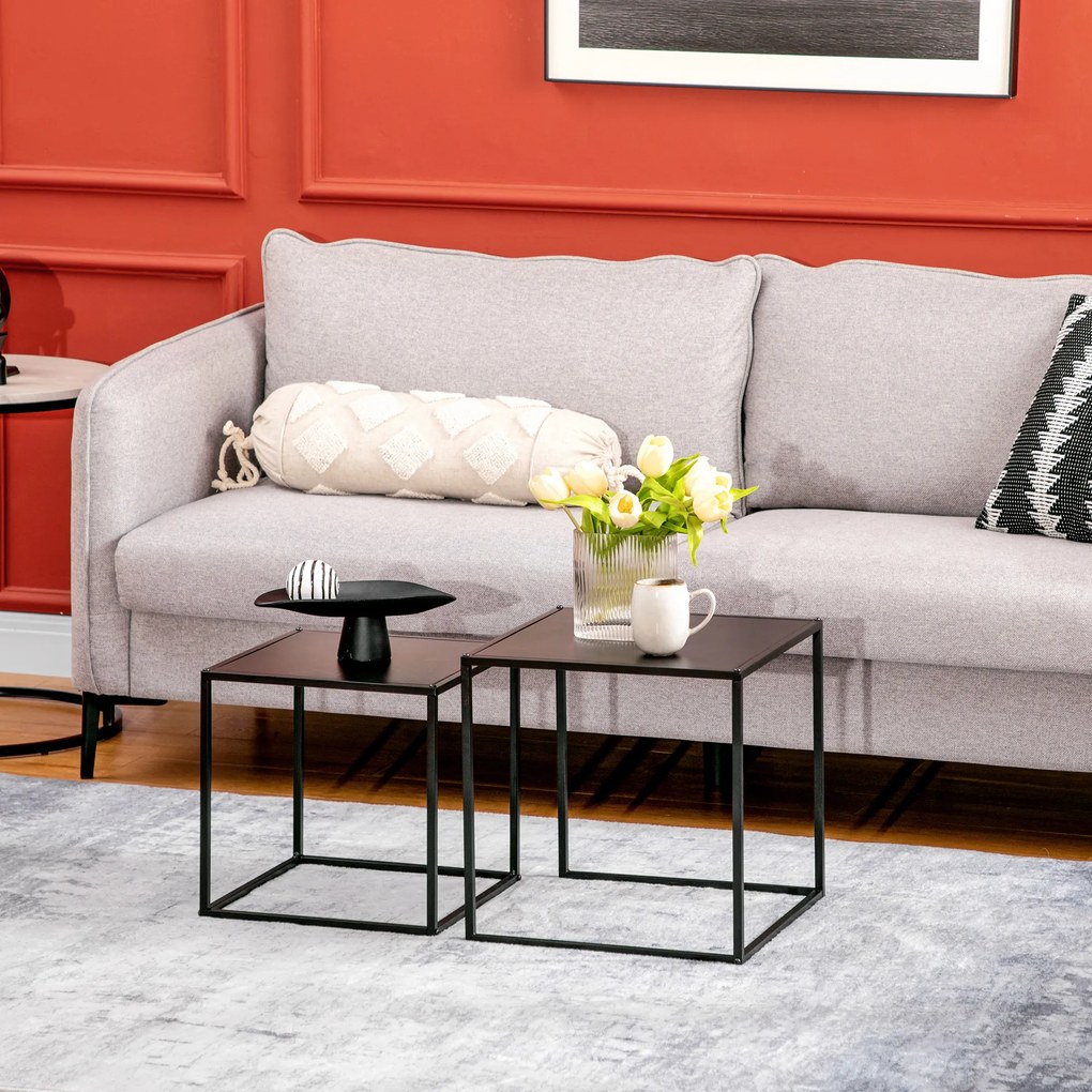 HOMCOM konferenční stolek sada 2 stolků moderní design ocelový rám do 10 kg černý 120x59x45cm do obývacího pokoje