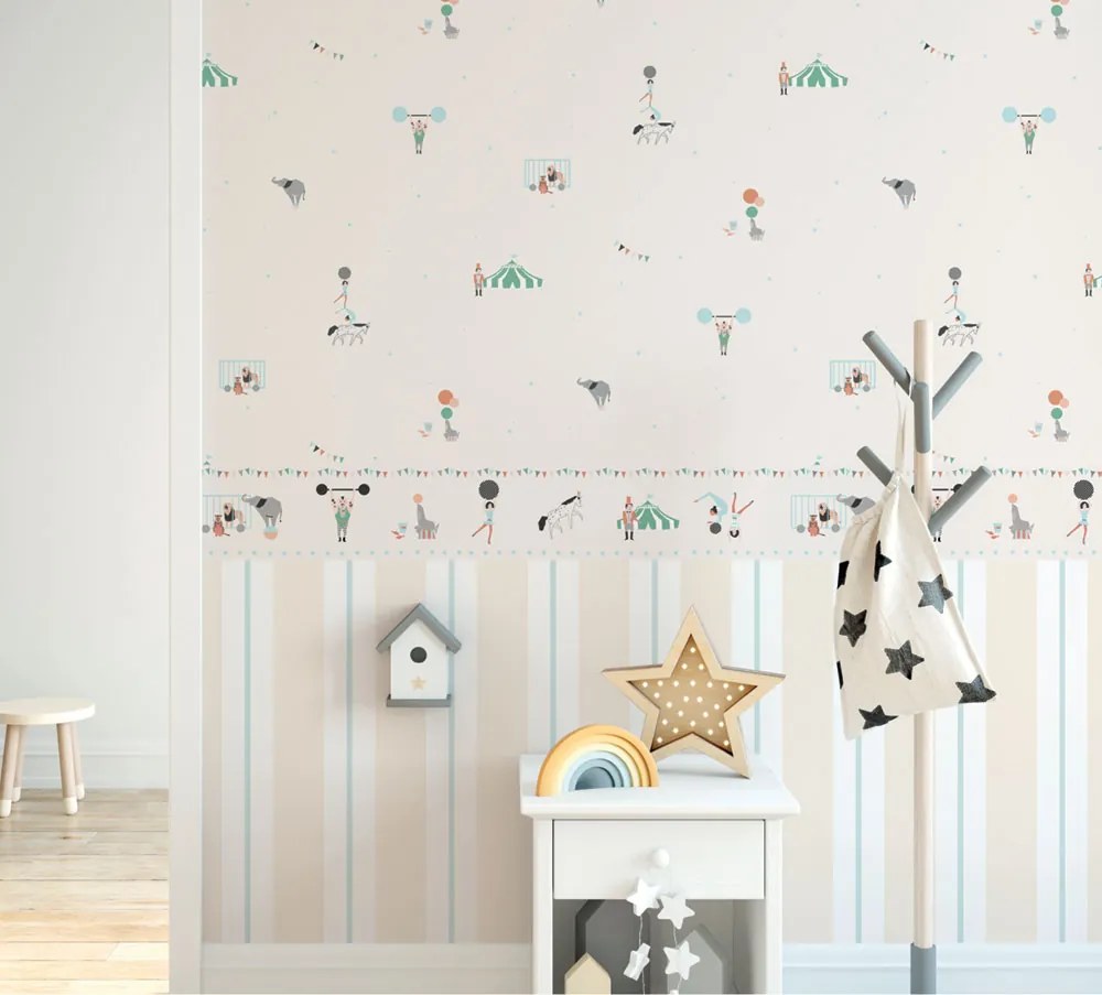 Krémová dětská samolepící bordura, Cirkus 7500-2, Noa, ICH Wallcovering