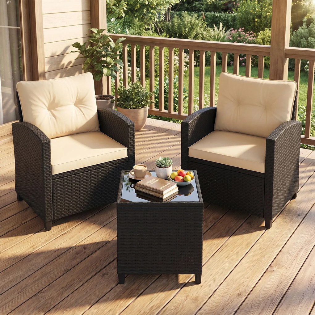 Costway 3 PCS. Ratanová sada Gartenmöbel inkl. 2 Sessel a 1 Beistelltisch