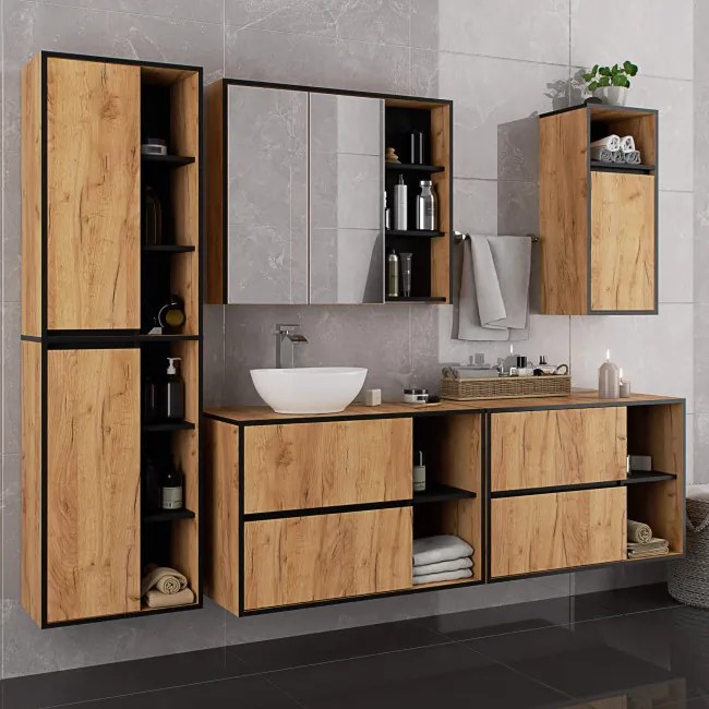 Kúpeľňová skříňka VAMI W50 2D 6P dub craft / čierna