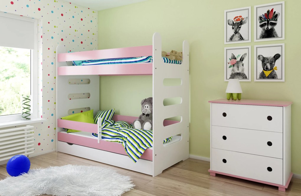 BabyBeds Dětská patrová postel MATI 180x80 Barevné provedení: Šedá, Úložný prostor: Ano, s úložným prostorem