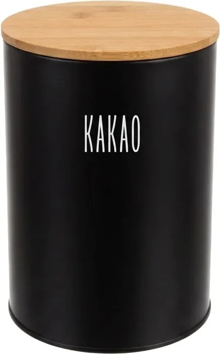 Orion Dóza na potraviny, plechová, černá, s bambusovým víčkem - 1,3l