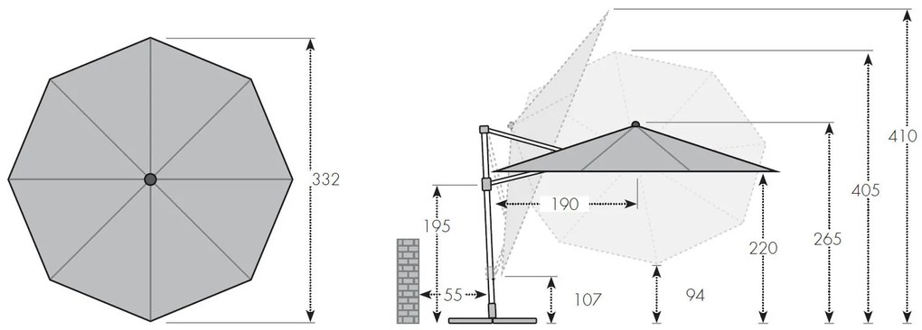 DERBY DX 335 cm - zahradní slunečník s boční nohou antracit