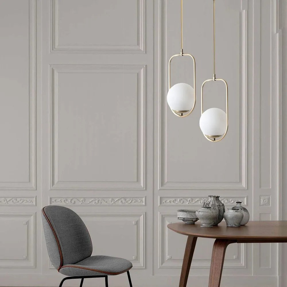 Závěsné svítidlo v bílo-zlaté barvě se skleněným stínidlem ø 25 cm Ahu – Opviq lights