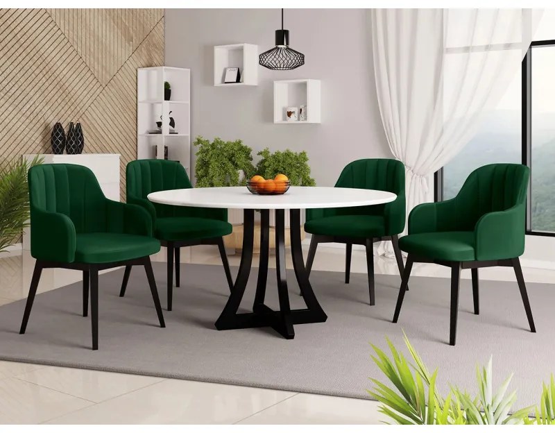 Kulatý stůl Dagerto FI 120 se 4 židlemi ST105 05, Barva: bílý lesk / černý lesk, Potah: Magic Velvet 2250
