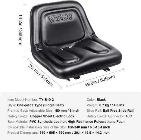 Universal Tracor Seat, sekačka na trávu s mikrospínačem a drenážními otvory, 16–34 cm