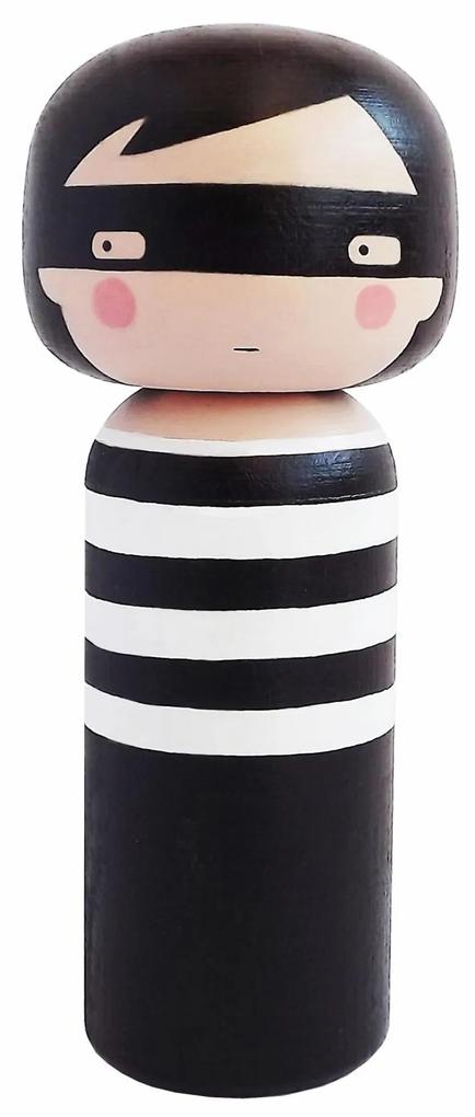 Lucie Kaas Dřevěná kokeshi panenka THIEF 14,5 cm, černá barva, dřevo