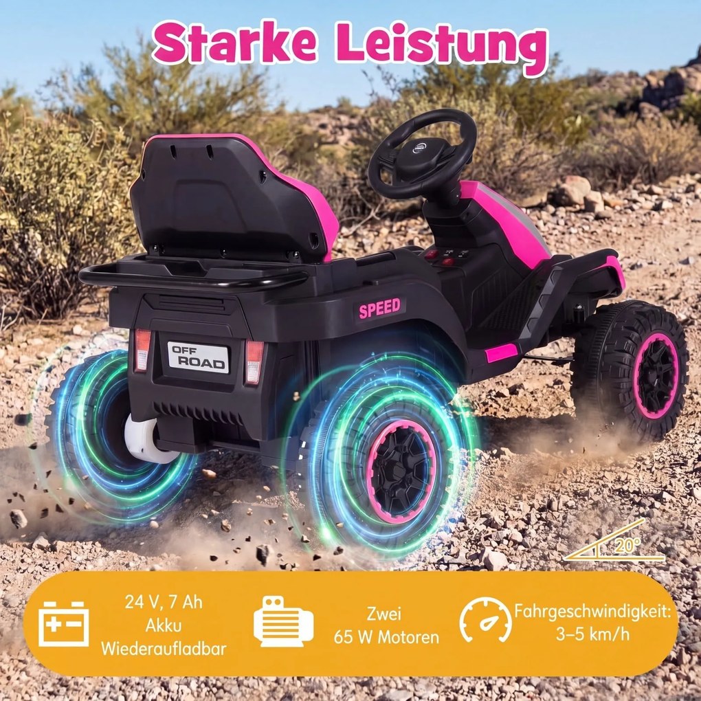 Costway 24 Elektrický traktor V Elektrický traktor pro děti ve věku 3 a – růžový