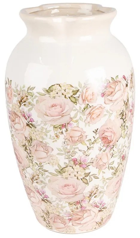Béžová keramická dekorační váza s růžemi Rosien - Ø 21*37 cm