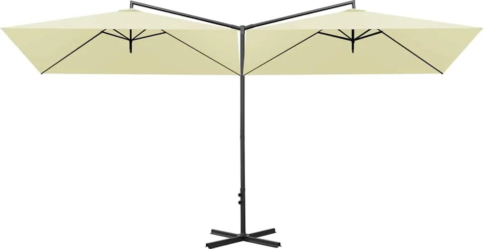 Dvojitý zahradní slunečník s ocelovou tyčí pískový 600 x 300 cm 312555