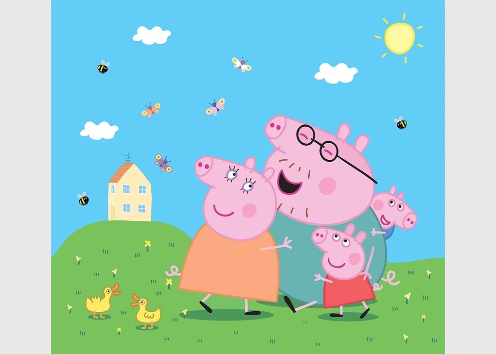 Dětská vliesová fototapeta na zed' Prasátko Peppa s Rodinou | 300 x 270 cm | DDTD4P5097