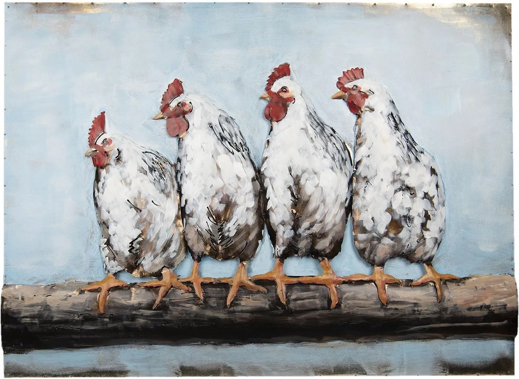 Vintage kovový obraz Chicken - 100*75*5 cm