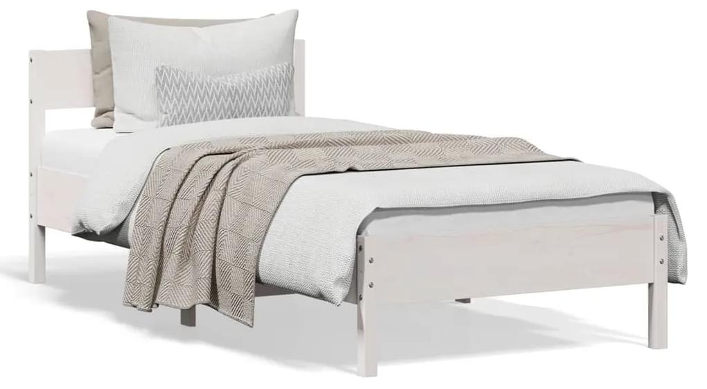 Rám postele s čelem bílý 100 x 200 cm masivní borové dřevo,  842759