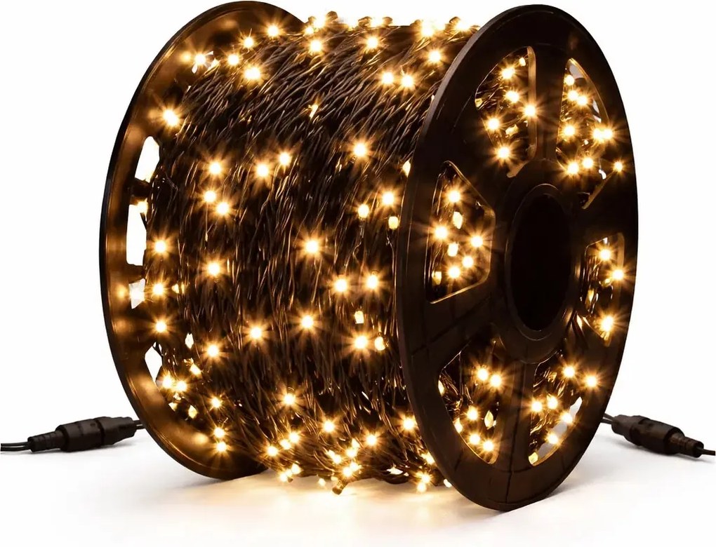 Easy Fix LED světelný řetěz, 100 m, venkovní, teple bílá, 600 diod, černý kabel, IP67, cívka