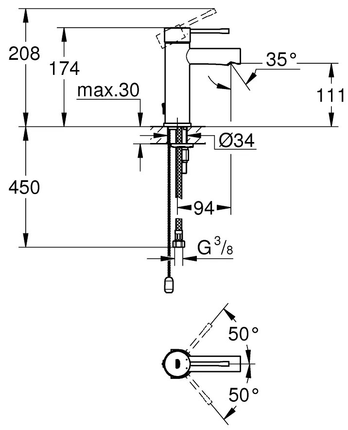 GROHE Essence - Páková umyvadlová baterie, velikost S, chrom 32899001