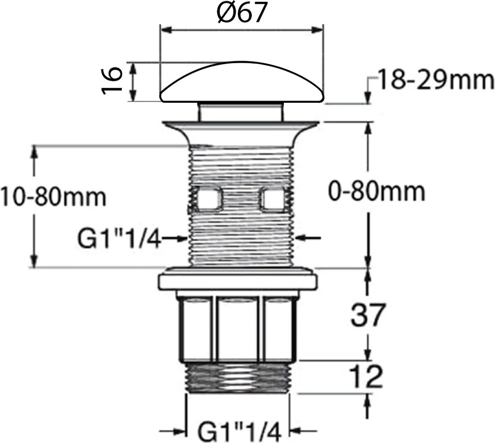 Sapho umyvadlová výpust 5/4“ click-clack zátka černá 2401-931 Koupelny Bernold
