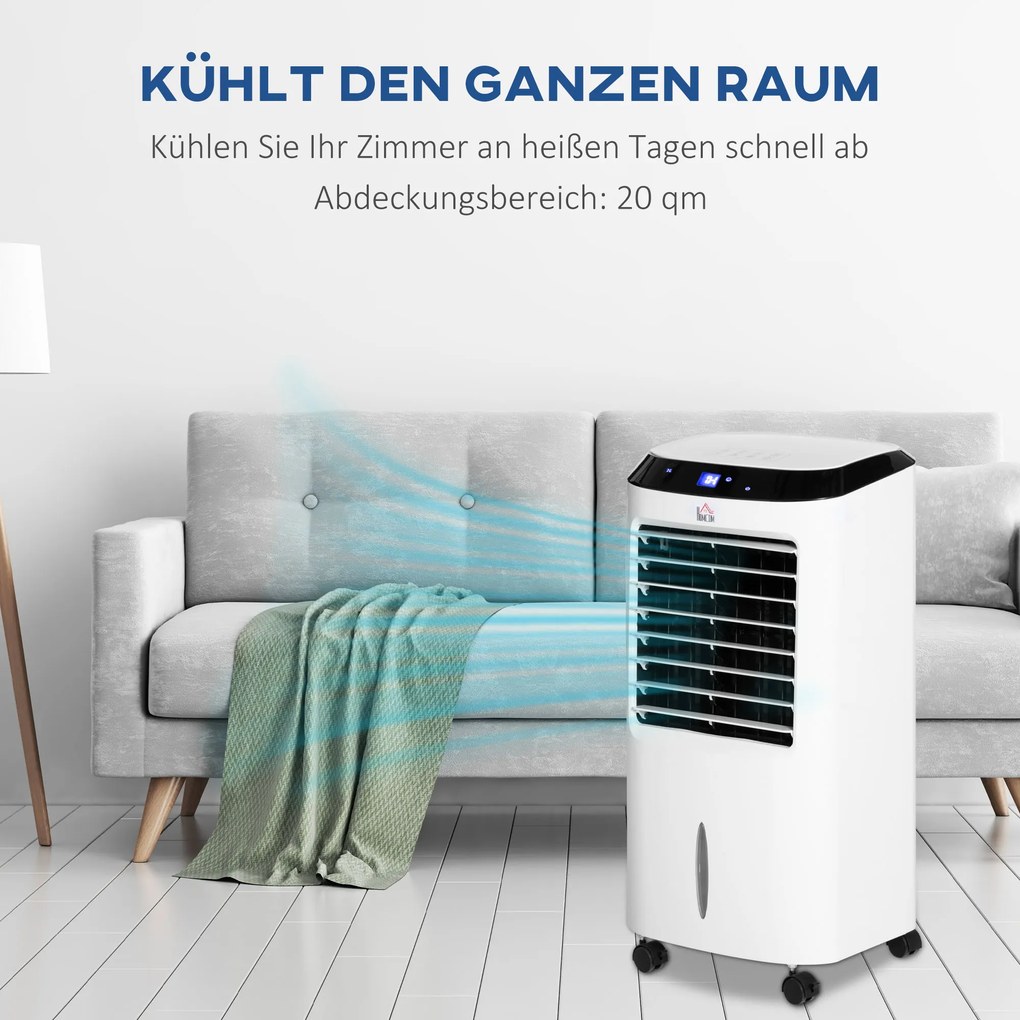 HOMCOM Mobilní klimatizace 600W pro místnosti do 20m² s 8h časovačem, zvlhčováním a chlazením vodou, přenosná klimatizace z ABS 38,2x31,6x76cm | Aoso…