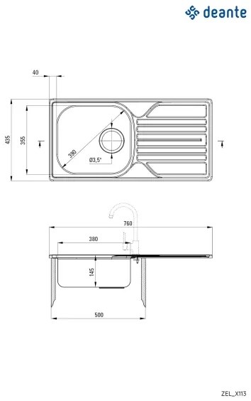 Deante ZEL_0113 - Kuchyňský dřez LEGATO 43,5x76 cm satin