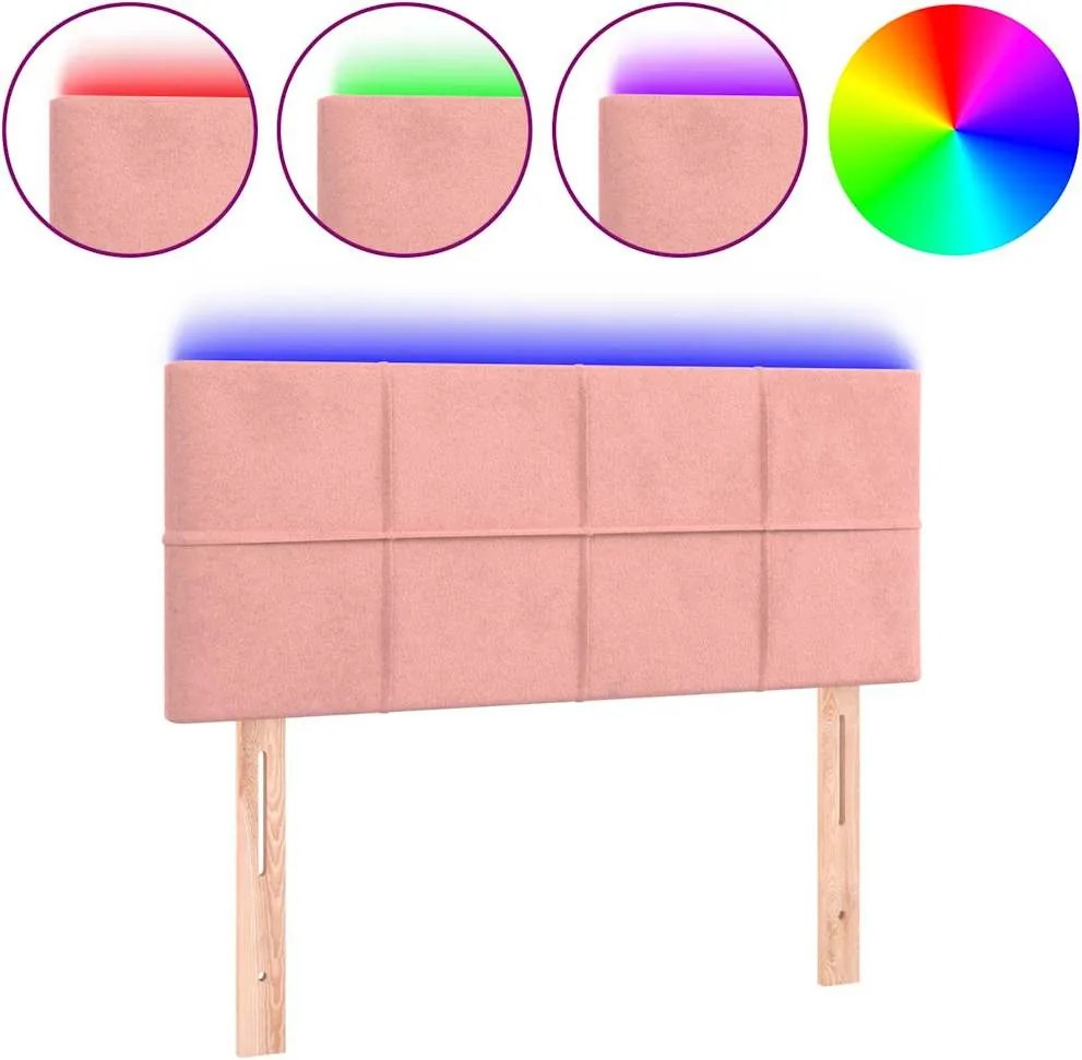 Čelo postele s LED růžové 80 x 5 x 78/88 cm samet 3121647