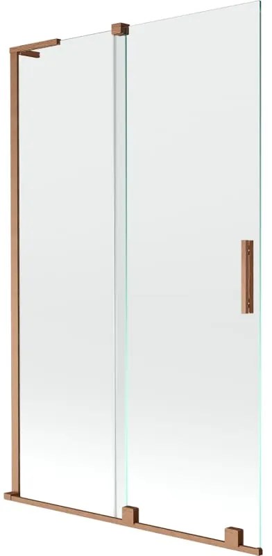 Mexen Velar L, 2-křídlová posuvná vanová zástěna 110 x 150 cm, 8mm čiré sklo, měděná matná, 896-110-003-01-65