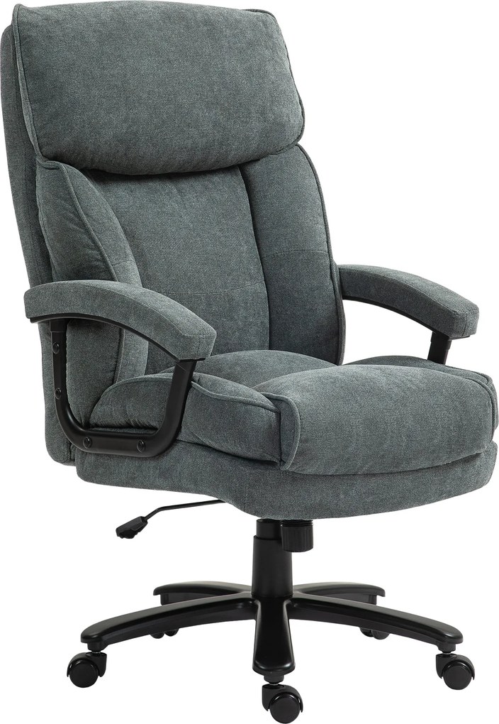 Kancelářská židle HOMCOM, ergonomická kancelářská židle s houpací funkcí, lněný vzhled, výškově nastavitelná židle k PC s funkcí otáčení, silné polšt…