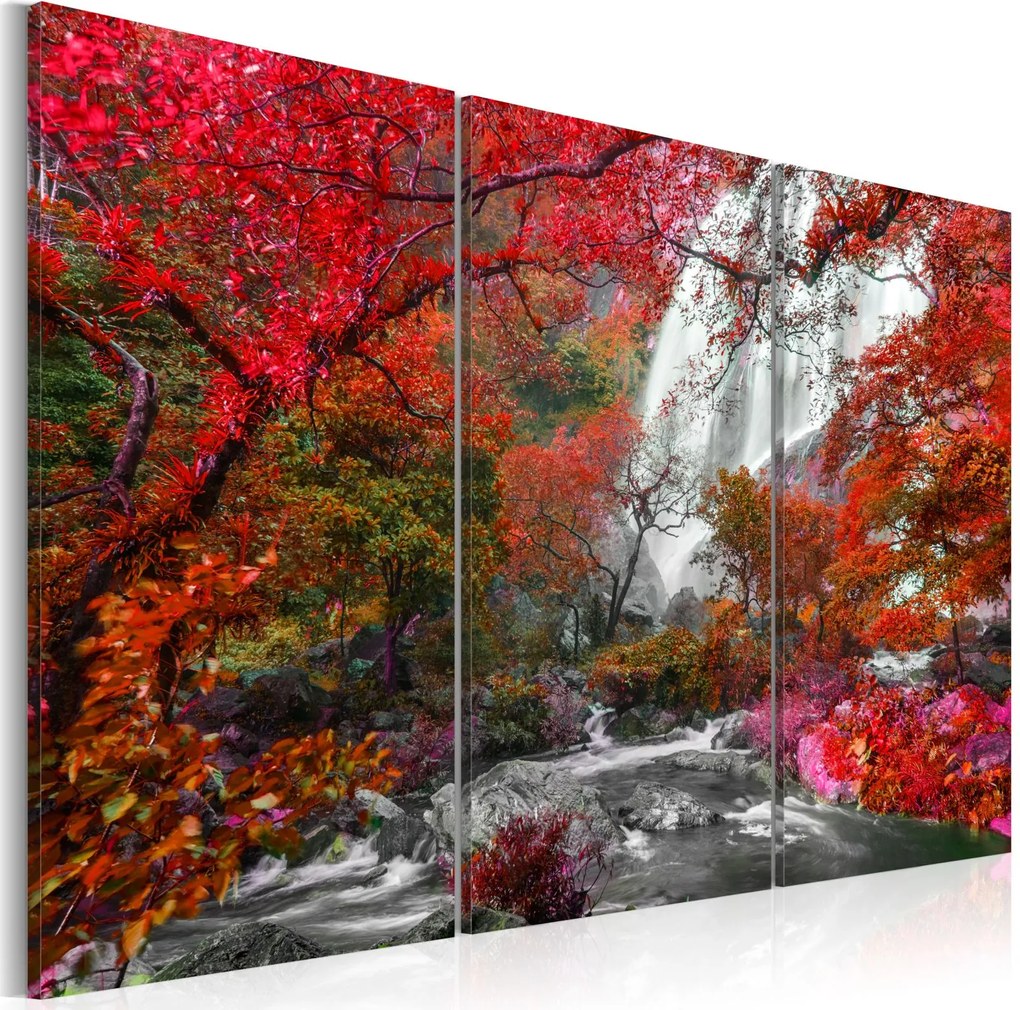 Obraz - Beautiful Waterfall: Autumnal Forest 90x60