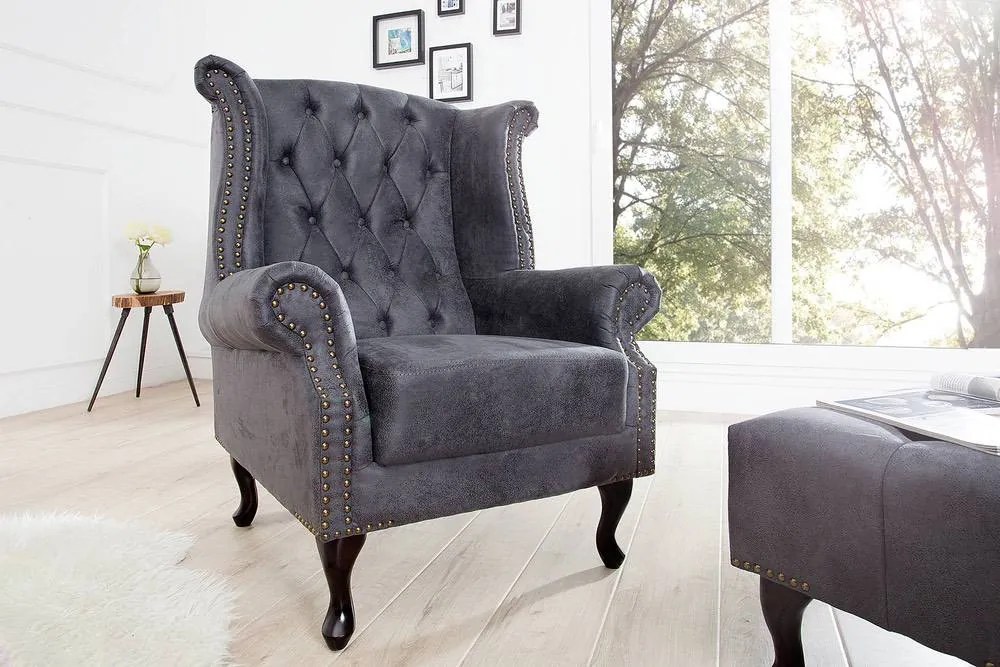 Luxusní křeslo Chesterfield šedé - skladem