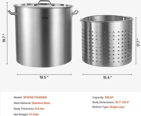 94,6 l Nerezový hrnec na vaření Kuchyňská omáčka hrnec s pokličkou na košík