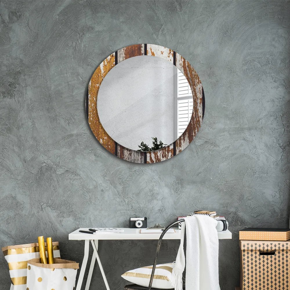 Kulaté dekorativní zrcadlo Vintage tmavé dřevo fi 70 cm