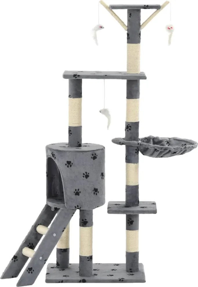 Škrabadlo pro kočky sisalové sloupky 138 cm šedé s tlapkami 170579