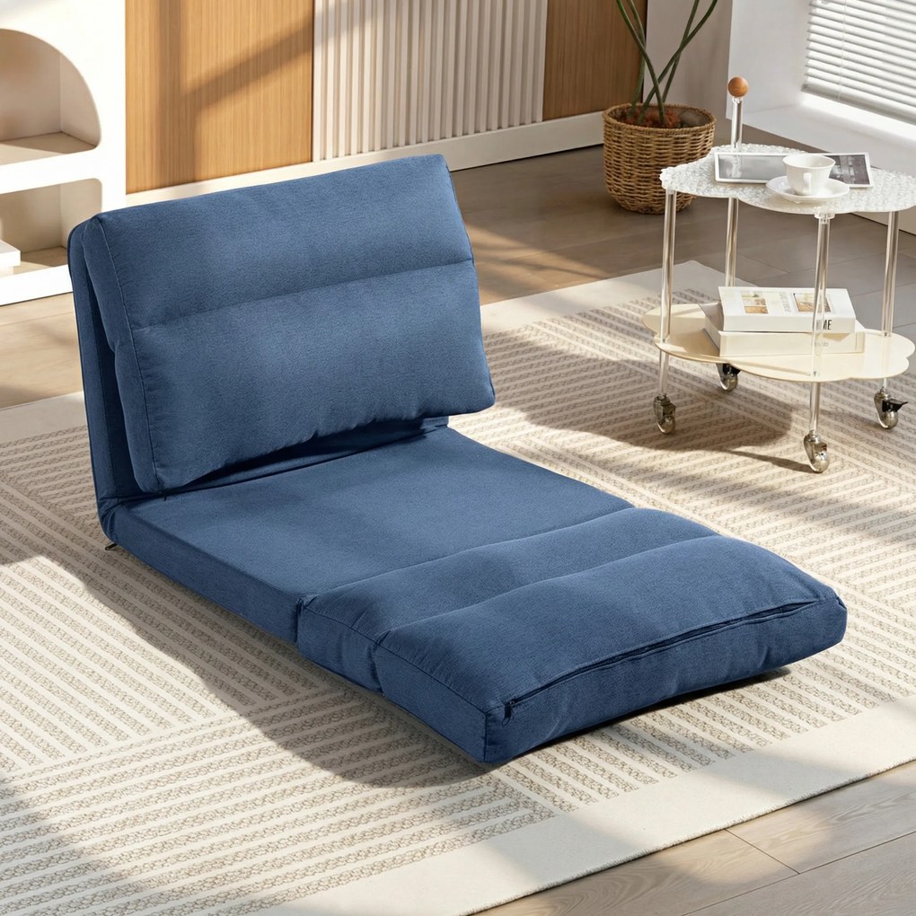 HOMCOM 1místné sklápěcí křeslo – přetvořitelné na lehátko, 5 poloh, nosnost 120 kg, tmavě modré, 70 × 72 × 56 cm