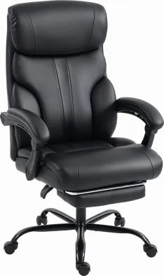 HOMCOM kancelářská židle ergonomická, pracovní židle s opěrkou nohou, vysoká opěrka zad, houpací funkce, PU kůže, černá