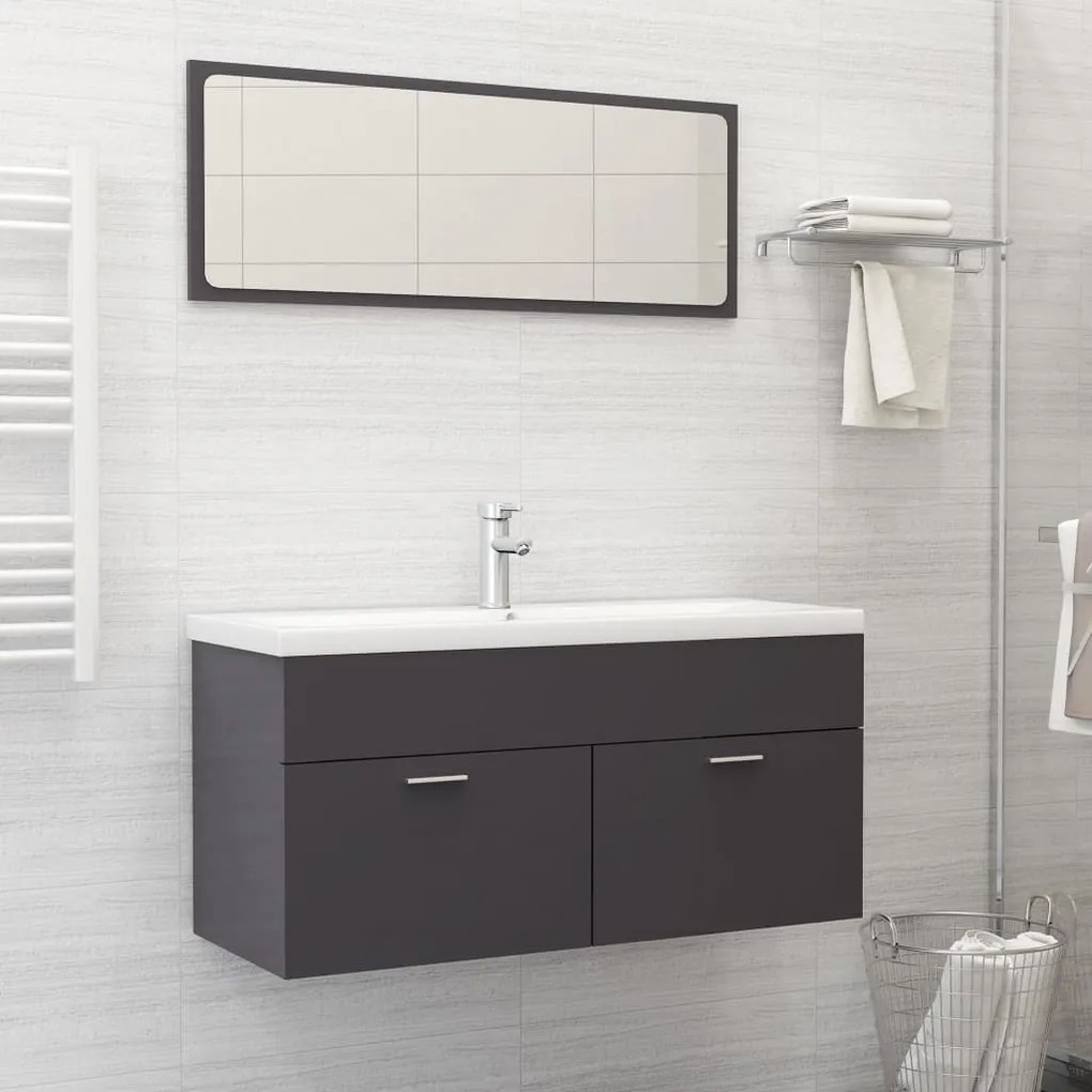 3071350 vidaXL Set koupelnového nábytku šedý s vysokým leskem dřevotříska